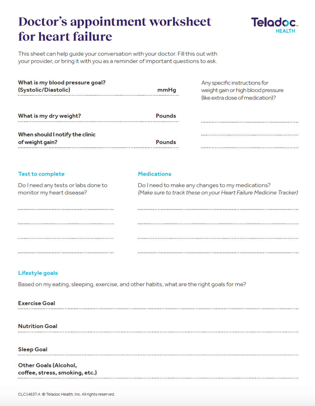 Doctor’s appointment worksheet for heart failure